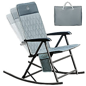 TIMBER RIDGE Padded High Back Folding Rocker Side Pocket Portable Rocking Lawn Chair Foldable for Camping Patio Garden, Supports 300 LBS, Grey