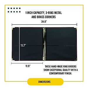 Hemingway Classic Collection Executive Presentation 3 Ring Binder, Round Ring 1 Inch Capacity with Brass Ring Metal and Brass Corners (Brown)