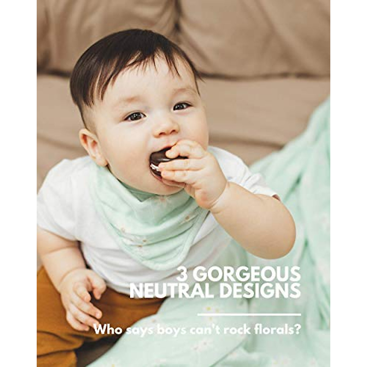 Nightingale Baby Bandana Bibs - Absorbent, Soft, Hypoallergenic Bamboo Muslin Drool Cloths - Cute Drooling Bibs for Boys and Girls (Bee/Fruit/Daisy)