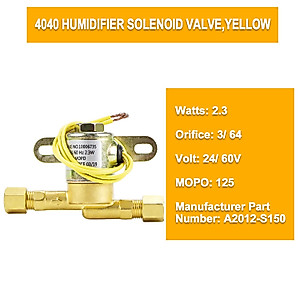 Humidifier Water Solenoid Valve 4040 for Aprilaire Whole House Humidifier 400 400M 500 500M 600 600M 558 550A 550 568 560A 700M 768 760A 760| 24 Volts | 2.3 Watts | 60 HZ-Yellow by TOMOON