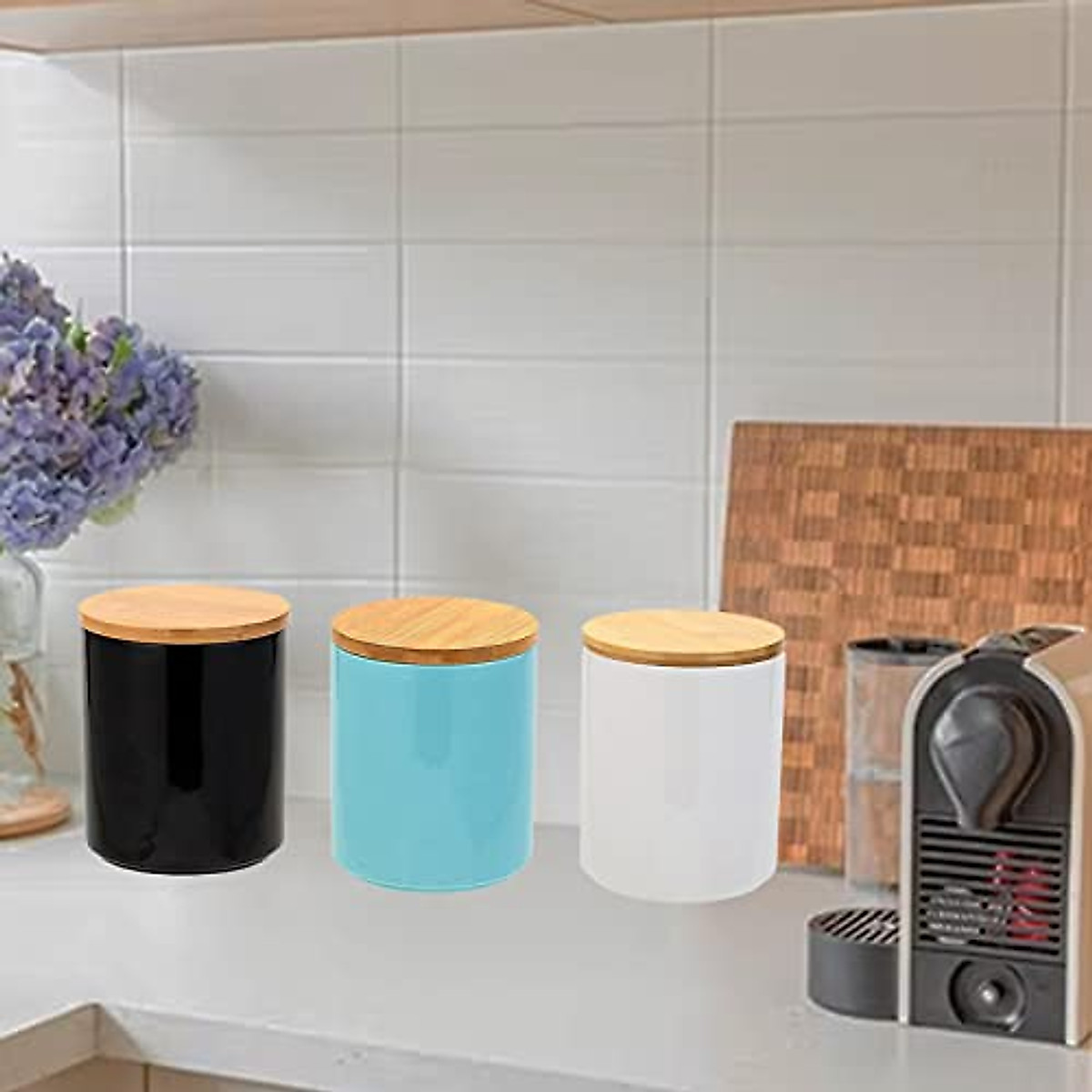 Kopmath Ceramic Food Storage Jar, 35 FL OZ（1000 ml）,Kitchen Canister with Bamboo Lid, Sturdy for Dishwasher, Storage Container for Coffee Sugar Tea Nut Snack Sourdough Starter