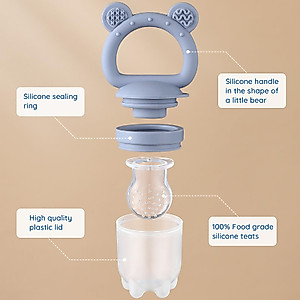 2 Pack Silicone Baby Fruit Feeder with Mini Freezer Tray, Baby Teethers, Breastmilk Popsicle Molds for Baby Teething Relief, Fresh Food Feeder for Safe Infant Self Feeding, Extra Food Pouches
