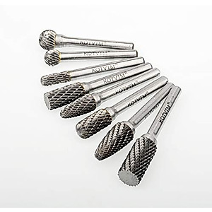 KOTVTM Carbide Burrs Set with 1/4 Inch Shank 8pcs Double Cut Rotary Burr File Drill Bits for Die Grinder Bits Metal Wood Carving, Engraving, Polishing, Drilling…