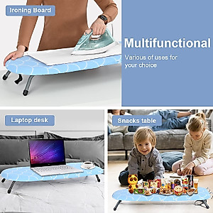 Foldable Ironing Board, Portable Iron Board with Iron Rest, Tabletop Small Ironing Board with 2 Heat Resistant Ironing Covers, Mini Ironing Board with Non-Slip Feet for Bathroom, Laundry Rooms, Dorms