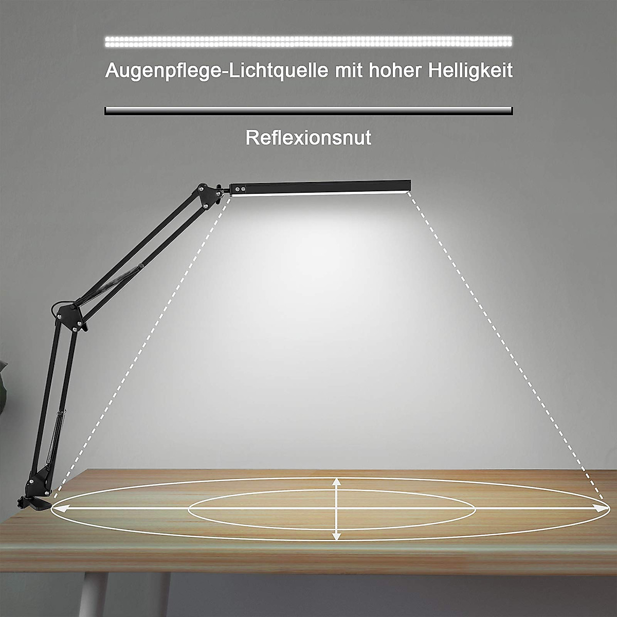 LED Desk Lamp, Swing Arm Desk Lamps with Clamp, Eye-Care Architect Desk Lights, 3 Color Modes & 10 Adjustable Brightness Levels, Table Lamps with Memory Function, Desk Lamp for Home Office(Black)