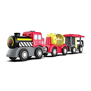 Z MAYABBO Wooden Train Track Accessories Battery Operated Locomotive Train, Magnetic Train Toy for Toddler Track Set, Powerful Engine Celebrates Train Fits All Major Brands Train Set