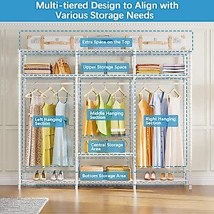 VIPEK V30 Heavy Duty Clothes Rack with 7 Adjustable Shelves & 2 Hang Rods, Portable Closet Rack, Metal Clothing Rack, Freestanding Wardrobe Closet for Hanging Clothes, Max Load 870lbs