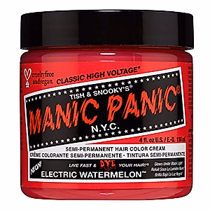 MANIC PANIC Electric Watermelon Pink Hair Dye - Classic High Voltage - Semi-Permanent Hair Color - Neon Pink Shade - Glows Under Black Lights - Vegan, PPD & Ammonia-Free - For Coloring Hair