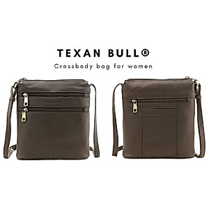 Texan Bull Leather Crossbody Bags For Women-Shoulder Strap Women Purses Travel Handbags (Brown)