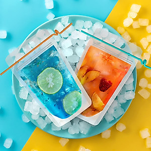 UTILE Clear 100 PCS Drink Pouches 12 oz for Adults and Kids with Individually Wrapped Straws, Reclosable Zipper Smoothie Juice pouches – Hand Held Translucent Bag Funnel Included