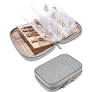 BAGSMART Jewelry Travel Organizer Case for Home Jewelry Organizer Storage Ring Binder Clear Bags Zipper Rolls Pouch for Necklaces, Earrings, Rings, Bracelets, Grey
