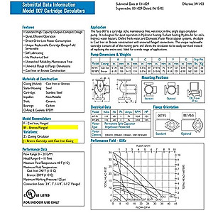 Taco 007 BF5-J Circulating Pump with Bronze Cartridge for longer life then standard 007-F5