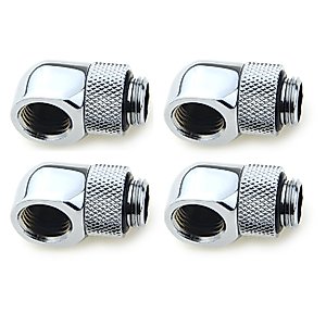 BXQINLENX Nickel-Plated Brass Silver Chrome G 1/4" Male to Female 90° Rotary Enhance Multi-Link Adapter Fitting for Computer Water Cooling System(4 PCS)