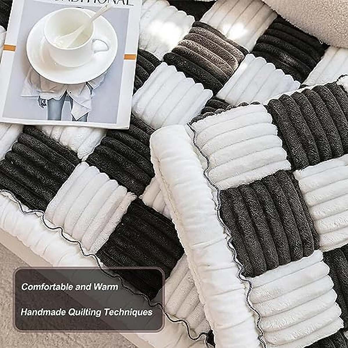 Funny Fuzzy Couch Cover,Funnyfuzzy Cream-Coloured Large Plaid Square Pet Mat Bed Couch Cover,Funny Fuzzy Pet Couch Cover, Cozy Plush Non Slip Couch Cover, Dog Couch Cover Protector (27.6x82.7 inch, D)