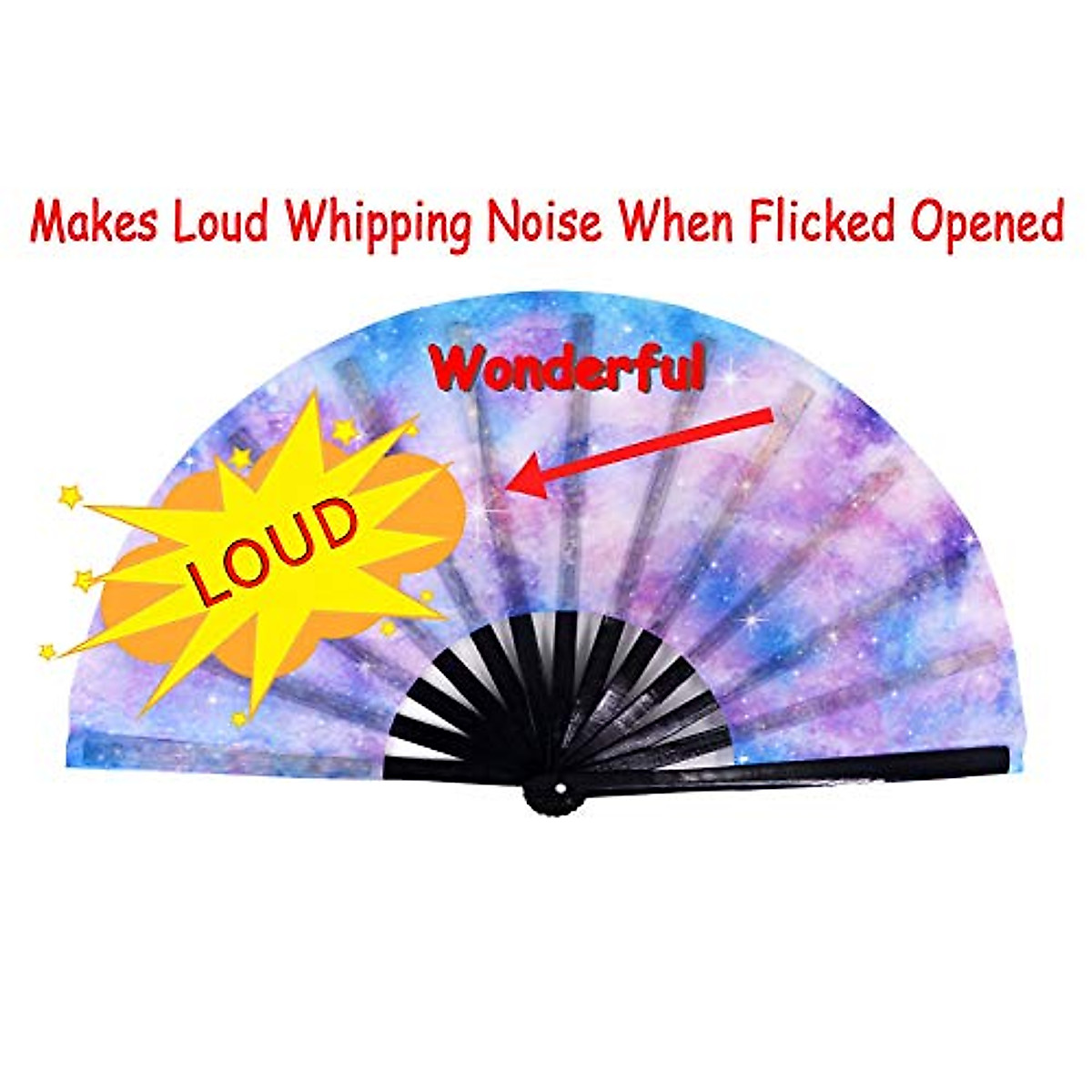 Amajiji Large Folding Fan, Chinease/Japanese Bamboo and Nylon-Cloth Folding Hand Fan, Hand Folding Fans for Women/Men, Hand Fan Festival Gift Fan Craft Fan Folding Fan Dance Fan (Galaxy)