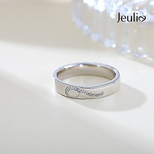 Jeulia Sterling Silver Band for Women Heart Shape Two Tone Angel Wing Fingerprint Inlay Rings Couples Wedding Engagement Promise Jewelry with Gifts Box (Angel Wing, 10)