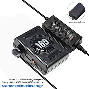 REYTRIC 155Wh(10500mAh) Gold Mount Battery with D-tap Charger and D-Tap Output Cable for DSLR Camera Camcorder Broadcast LED Light Replacement Brick