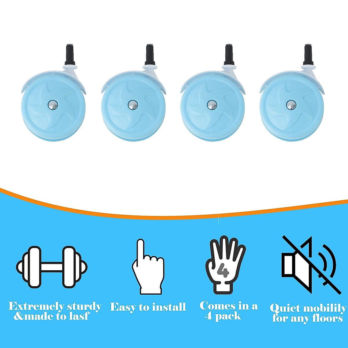 BAYWYI Baby Walker Wheels Replacement, Set of 2, Baby Walker Accessories, Plastic Rubber Wheels Casters, Universal Wheels, Blue-3, 8mm