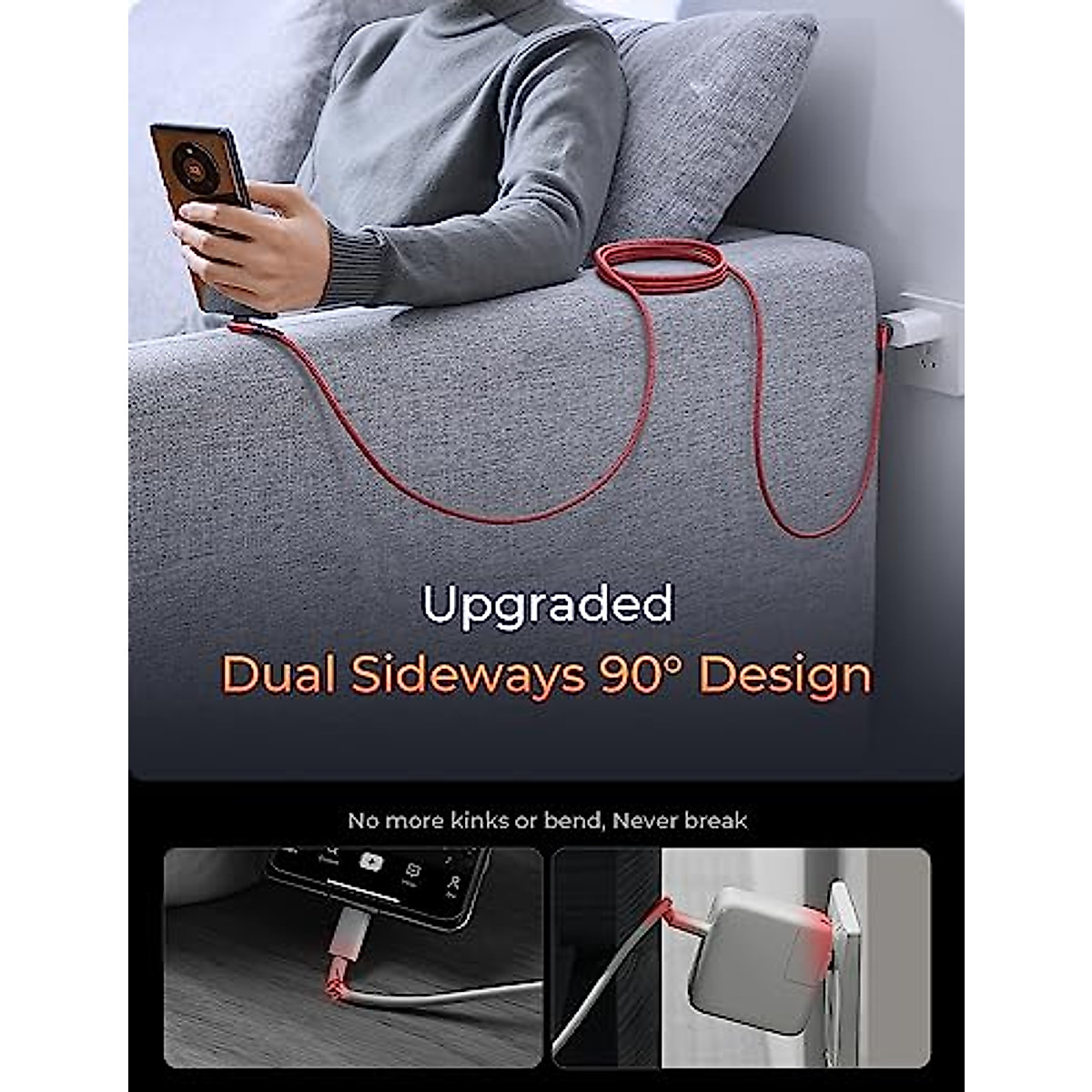 AINOPE USB C to USB C Cable 100W/5A, 10FT C to C Type Fast Charging Cable Dual 90° Angle, Nylon Braided USB C 90 Degree Cable Compatible with iPhone 15 Galaxy S22/21, iPad Pro/Mini, MacBook Air/Pro