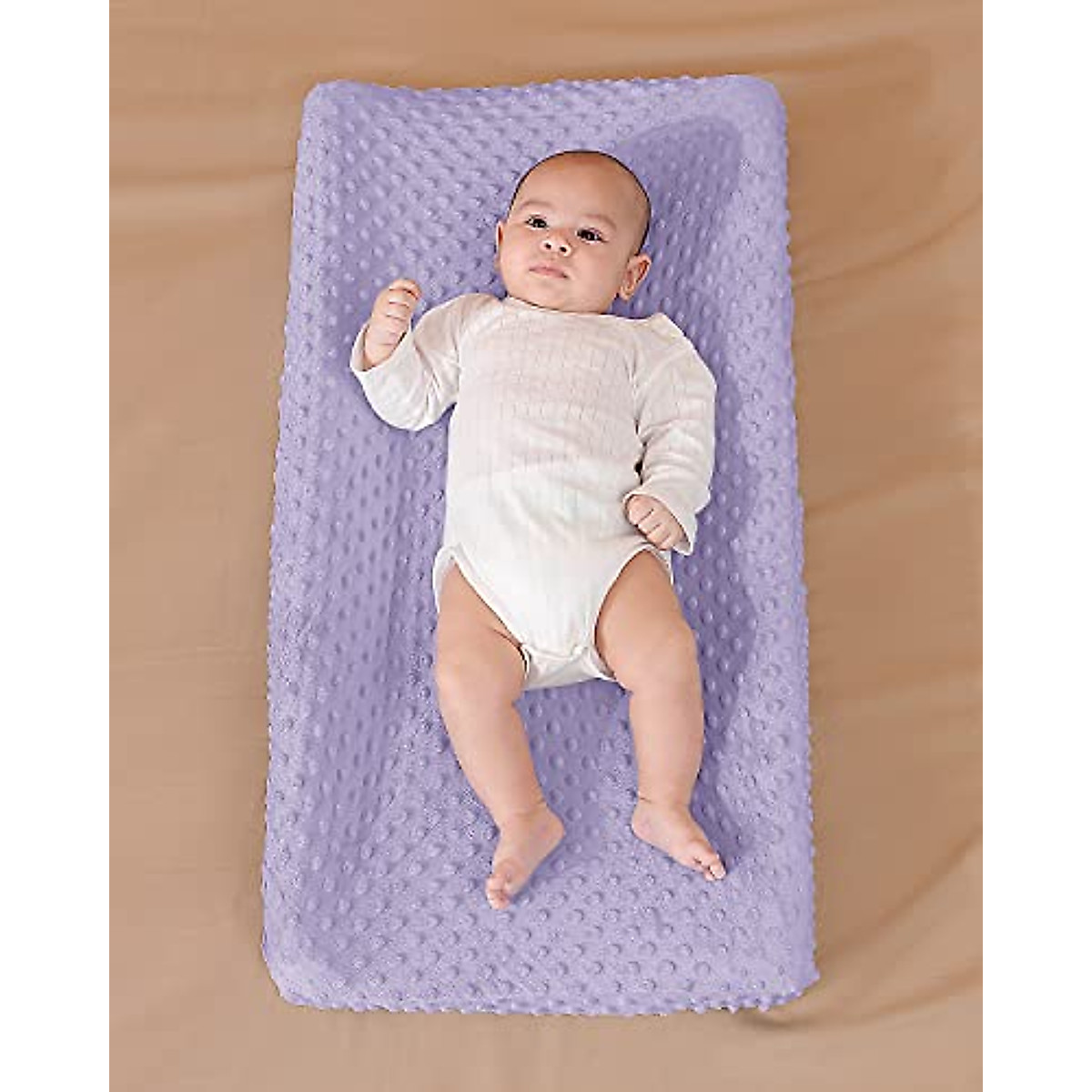 Solid Changing Table Pad Cover Cradle Sheet, Fits 32"/34''x16" Contoured Diaper Changing Pad, Ultra Soft Cozy Minky Dots Plush Changing Table Covers, Breathable Wipeable Removable (Orchid)