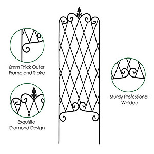 Amagabeli 2 Pack Garden Trellis for Climbing Plants 60" x 18" Rustproof Black Iron Potted Vines Vegetables Vining Flowers Patio Metal Wire Lattices Grid Panels for Ivy Roses Cucumbers Clematis GT04