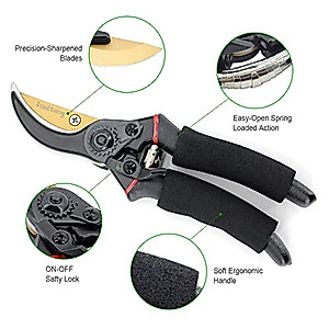 TOOLTENG Garden Bypass Pruning Shears, Heavy-Duty Garden Clippers, Tree Ttrimmers and Rose Pruning Shears, Multipurpose Garden Shears for Gardening, Arboriculture & Plant Nurseries (Black)