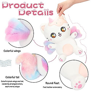 AIXINI Cute Caticorn Plush Stuffed Unicorn Cat Animal Plushie 10" Soft Toy with Rainbow Wings for Girls