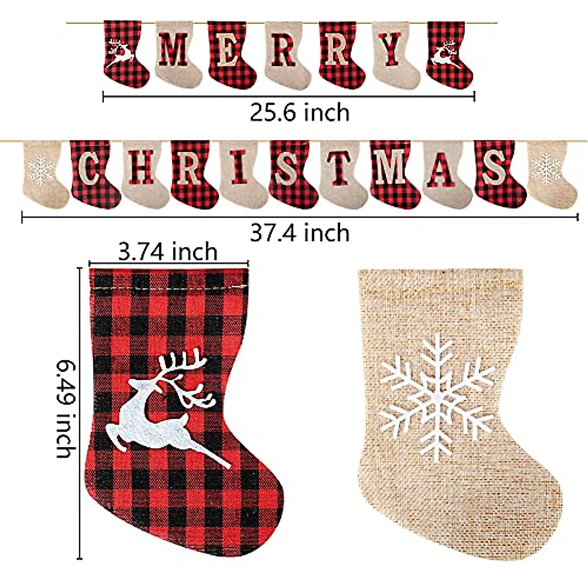 O-heart Merry Christmas Banner, Burlap Stockings Plaid Christmas Decorations, Merry Christmas Sign for Mantel Fireplace Christmas Tree Farmhouse Hanging Decoration Christmas Door Decorations