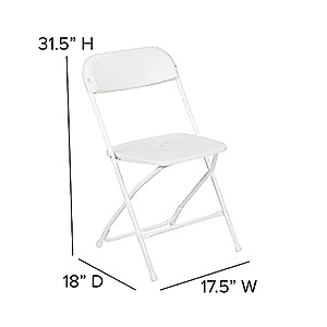 EMMA + OLIVER Set of 2 Plastic Folding Chairs - 650 LB Weight Capacity Lightweight Stackable Folding Chair in White