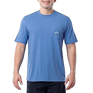 Guy Harvey Men’s Billfish Collection Short Sleeve Pocket T-Shirt, Azure Blue/Southbound Sails, X-Large