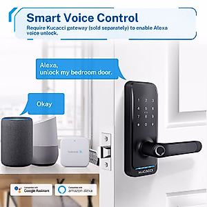KUCACCI Smart Door Lock, Keyless Entry Door Lock, Fingerprint Door Lock, Digital Door Lock, Keypad Door Lock with Handle, Bluetooth WiFi Door Locks, Smart Door Handle for Smart Home(Black)