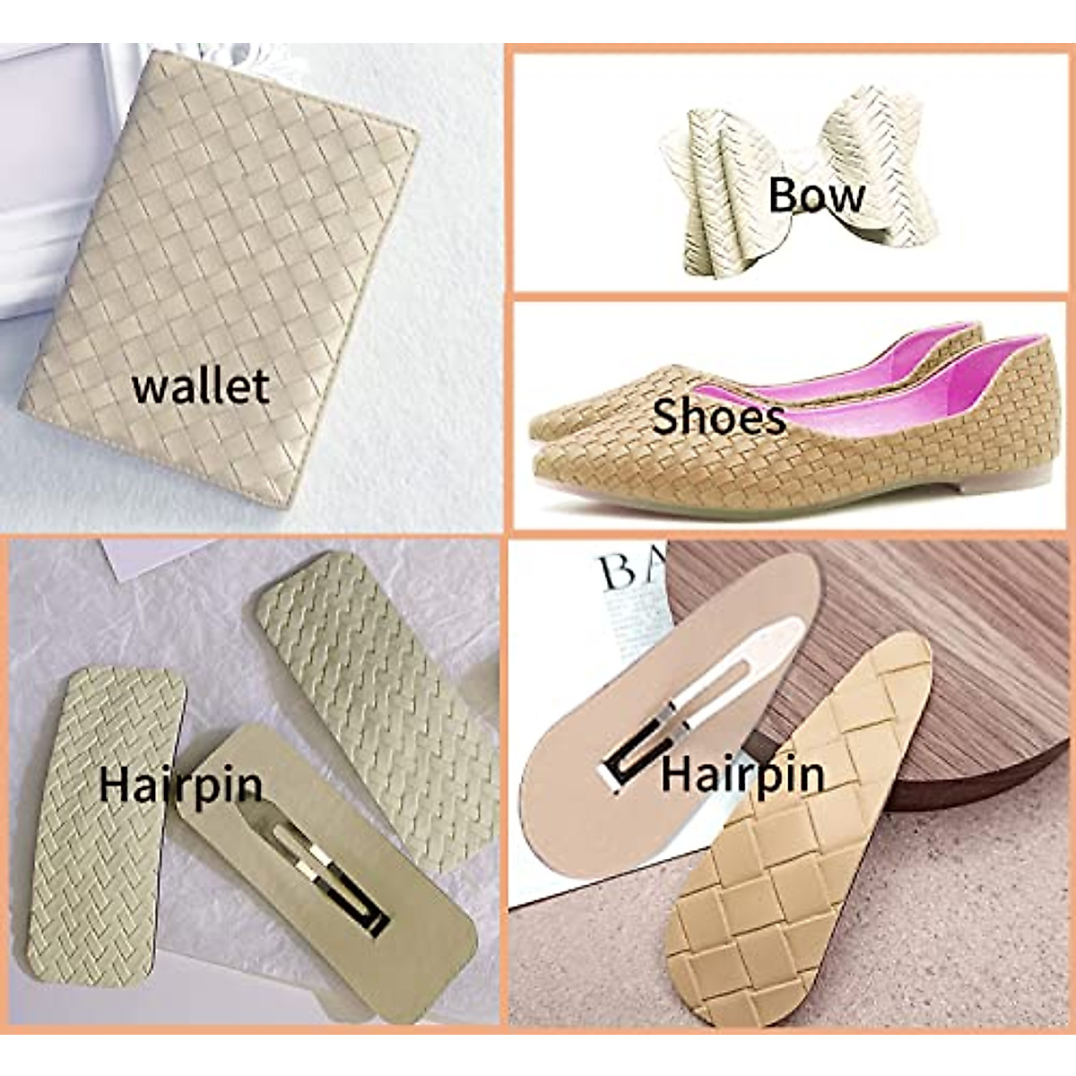 8Pcs /Set Beige Series Woven Texture Embossed Faux Leather Sheets 7.78 x 11.81 Inch Includes Weave Embossed Textured and Lattice Striped Fabrics, for Making Earrings, Handbag, Hair Bows and DIY Crafts