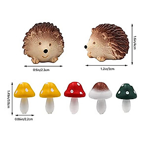 Fairy Wild Garden Accessories, Polyresin Hedgehogs and Wood Mushroom Miniature Garden Animals Figurines Outdoor Decoration for Plant Pots Bonsai Craft Decor Lawn Yard Fairy Wild Garden Supplies