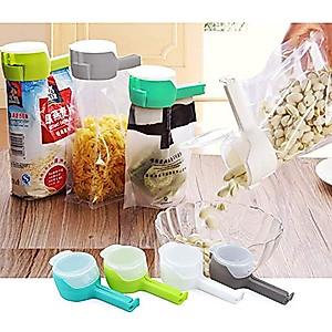 4pcs Food bag clipswith Pour Spouts, Great Clips Bags for Kitchen, Suitable for Small Particle Food, Liquid,Flour and Baby Food Storage Organizer