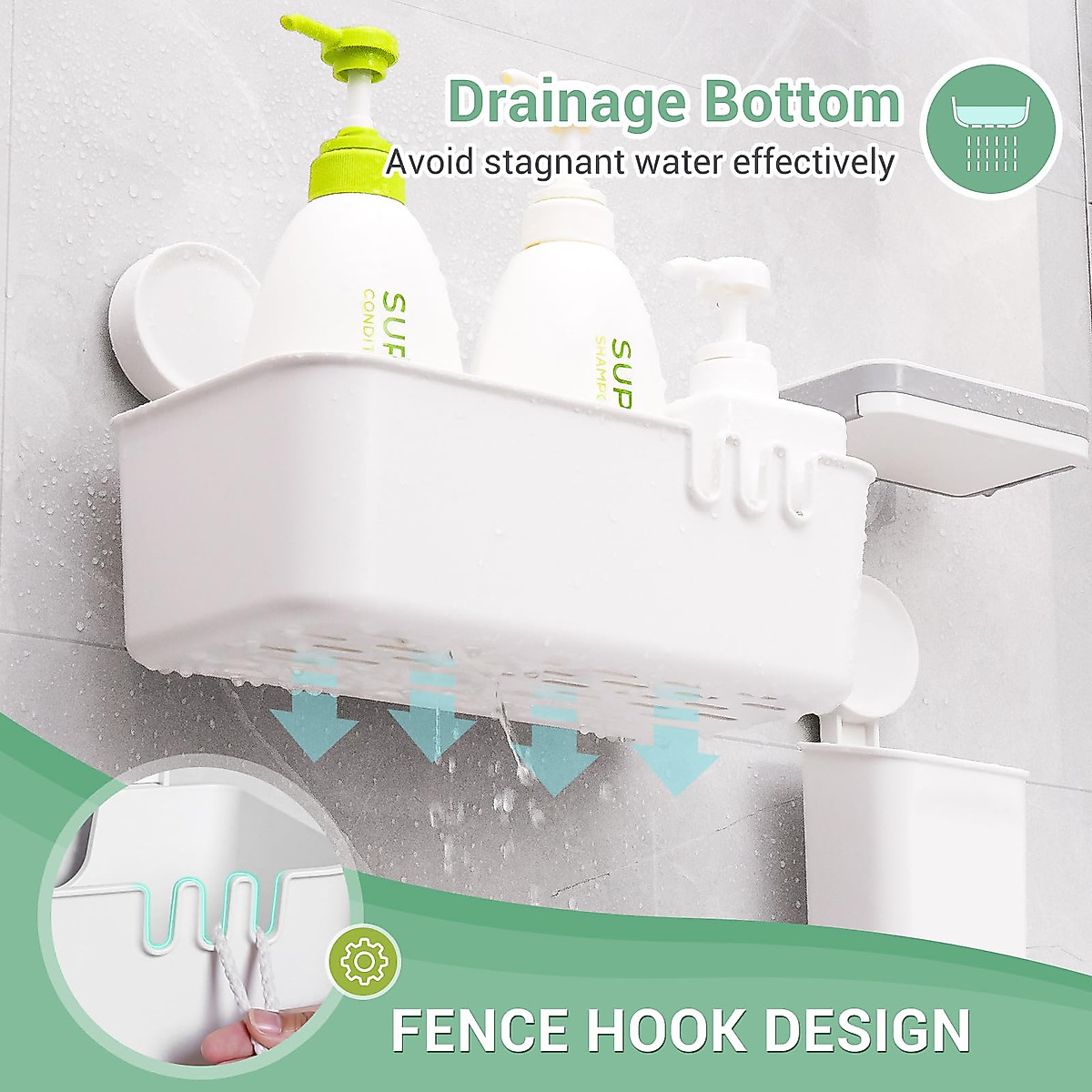 LUXEAR Suction Cup Shower Caddy - 3 Pack NO-Drilling Suction Shower Organizer - 1S Installation Removable Powerful Waterproof Suction Shower Baskets for Shower Bathroom Kitchen