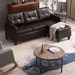 TNHS Convertible Sectional Sofa Couch Faux Leather L-Shaped Home Furniture with Cushion Brown TNHS Sofa Sofa Bed Sleeper Sofa Sectional Sofa Couches for Living Room Sofas for Living Room