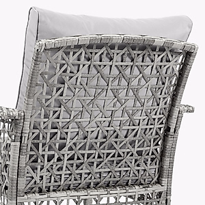 CIRMUBUY 3-Piece Outdoor Furniture Set, Patio Conversation Chair, Wicker Cushioned Patio Rocker with Side Table for Porch, Garden, Poolside & Deck, Light Grey