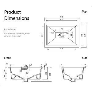 AMASHEN 20.5" x 14.4" Self-rimming Bathroom Sink Undermount or Drop-in Ceramic Vanity Basin with Overflow