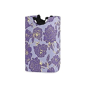Kigai Purple Roses Laundry Basket Foldable Large Laundry Hamper Bucket with Handles Collapsible Nursery Storage Bin for Kids Clothes Toy