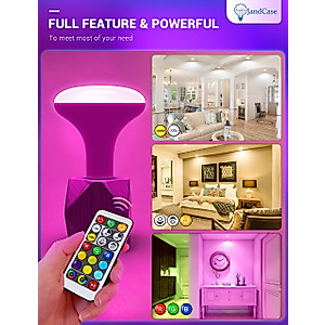 JandCase BR30 Color Changing Light Bulb, RGB+Warm+Cool White LED Flood Lights, 12W(100W Equivalent), 1050lm, Remote Control, Dimmable Multi-color Can Light Bulbs for Ceiling, E26 Base, 2 Pack