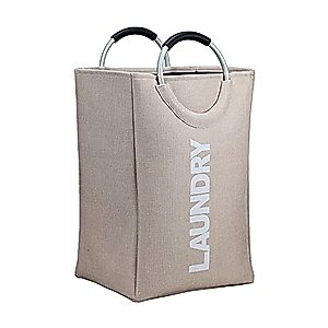 FROPACKZO 45L Collapsible Storage Laundry Hamper Folding Laundry Baskets laundry bag, With Metal handle, Bedroom Storage Toys Clothing Organization (Color : Beige)