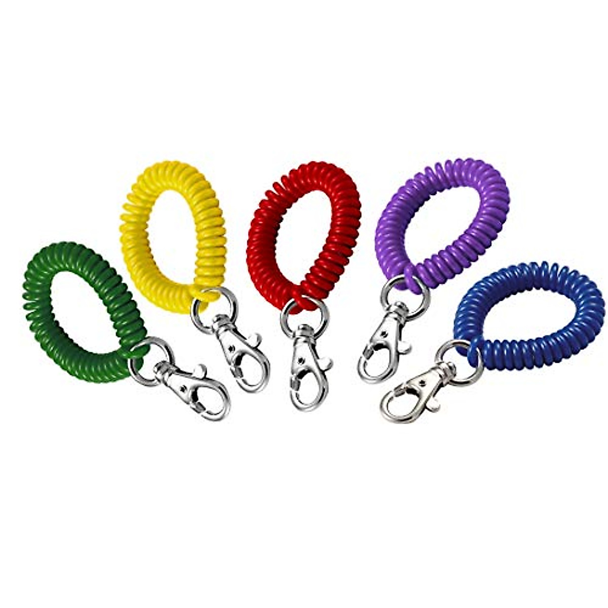 Lucky Line 2” Diameter Spiral Wrist Coil with Trigger Snap, Flexible Wrist Band Key Chain Bracelet, Stretches to 12”, Assorted Colors, 5 Pack (4071005)