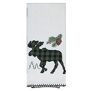 3 Cabin Lodge Themed Decorative Cotton Kitchen Towels Set with Bear and Moose Print | 2 Applique Tea Towels and 1 Jacquard Tea Towel for Dish and Hand Drying | by Kay Dee Designs