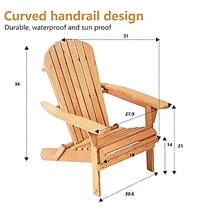 Set of 2 Adirondack Chairs Folding Outdoor Lawn Chairs Weather Resistant Patio Fire Pit Chairs with Wooden Construction for Garden Lawn Beach Outdoor Balcony, Natural