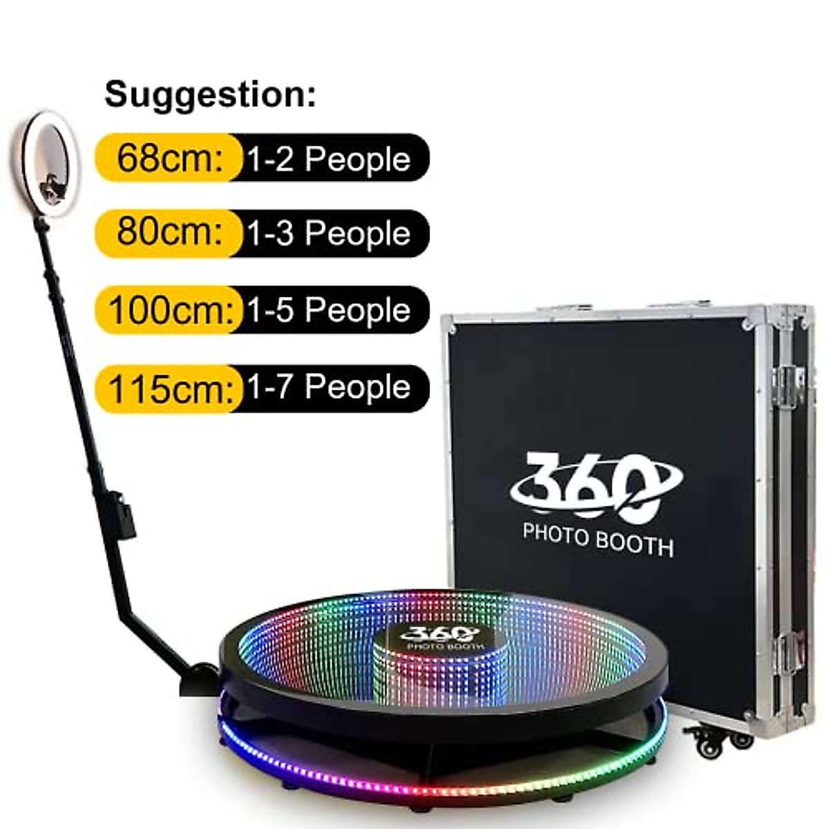 Dowshata 360 Photo Booth Machine with Money Gun Red Carpet GlovesAutomatic Spin Camera Video Booth with Ring Light Selfie Holder for Weddings Christmas Rental (39.4'' Glass + Flight Case)