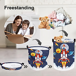 Clastyle 45L Space Rocket Launch Boy Toy Storage Basket Blue Planets Clothes Laundry Hamper for Baby Nursery Room