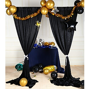 SHERWAY 9.6 Feet x 10 Feet Black Silky Soft Curtain Wedding Backdrop Drapes, Slightly Shiny Satiny Window Curtains for Party Ceremony Decoration