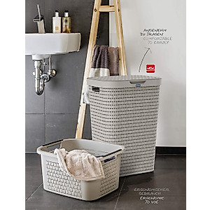 Rotho Country Laundry Basket lid in Rattan-Look, Plastic (PP) BPA-Free, Anthracite, 55l (42.0 x 32.2 x 57.7 cm), (42 x 32,2 x 57,7 cm)