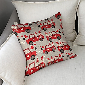 Valentine's Day Truck Throw Pillow Covers 18×18 Pillowcases Set of 2 Cute Gnome Heart Linen Decorative Square Pillow Case Cushion Covers Standard Size for Sofa Couch Outdoor Bed Pillow Protectors