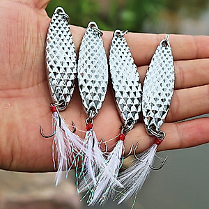 Sougayilang Spoons Hard Fishing Lures Treble Hooks Salmon Bass Metal Fishing Lure BaitsSILVER 5pcs